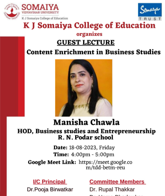 Guest Lecture-Content Enrichment in Business Studies by Manisha Chawla | Somaiya Vidyavihar ...