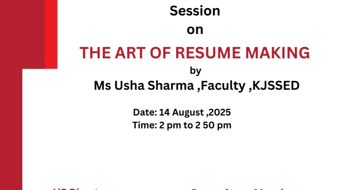 Session on 'The Art of Resume Making' by Ms. Usha Sharma | Somaiya ...